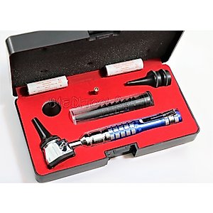 New Incredible Stainless Steel 3.2V Pro LED Otoscope Set w/Hard Case + Free Batteries+1 Bulb (Blue)