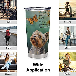 CIMOXDERRT Yorkie Dog Looking Butterfly Tumbler Insulated Stainless Steel Travel Tumbler Car Cup With Lid 20 OZ