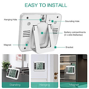 JXTZ Refrigerator Thermometer, Freezer Thermometer with Alarm, Fridge Thermometer Digital with 2 Sensors, Wireless Indoor Outdoor Thermometer with Temperature Alarm, Min/Max, Temperature Trend Display