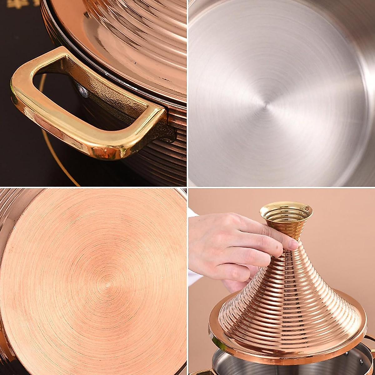 Generic moroccan tagine cooking pot,304 Stainless Steel Lid Anti-Scalding Handle High Temperature Resistance,for Cooking and Stew Casserole Slow Cooker,Gold,30cm