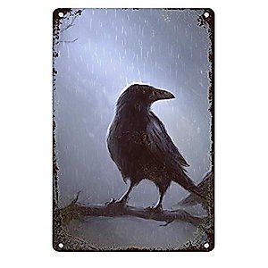Danny Penaw Birds Raven Branch Picture Novelty Sign Vintage Metal Tin Sign Wall Sign Plaque Poster 8 X12 inches