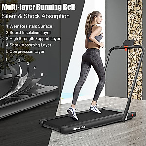 GYMAX Walking Pad, Foldable Under Desk Treadmill with LED Monitor, Remote Control, Smart App Control, Folding Portable Desk Treadmill for Office Standing Desk, Home Gym Small Compact Treadmill (Black)