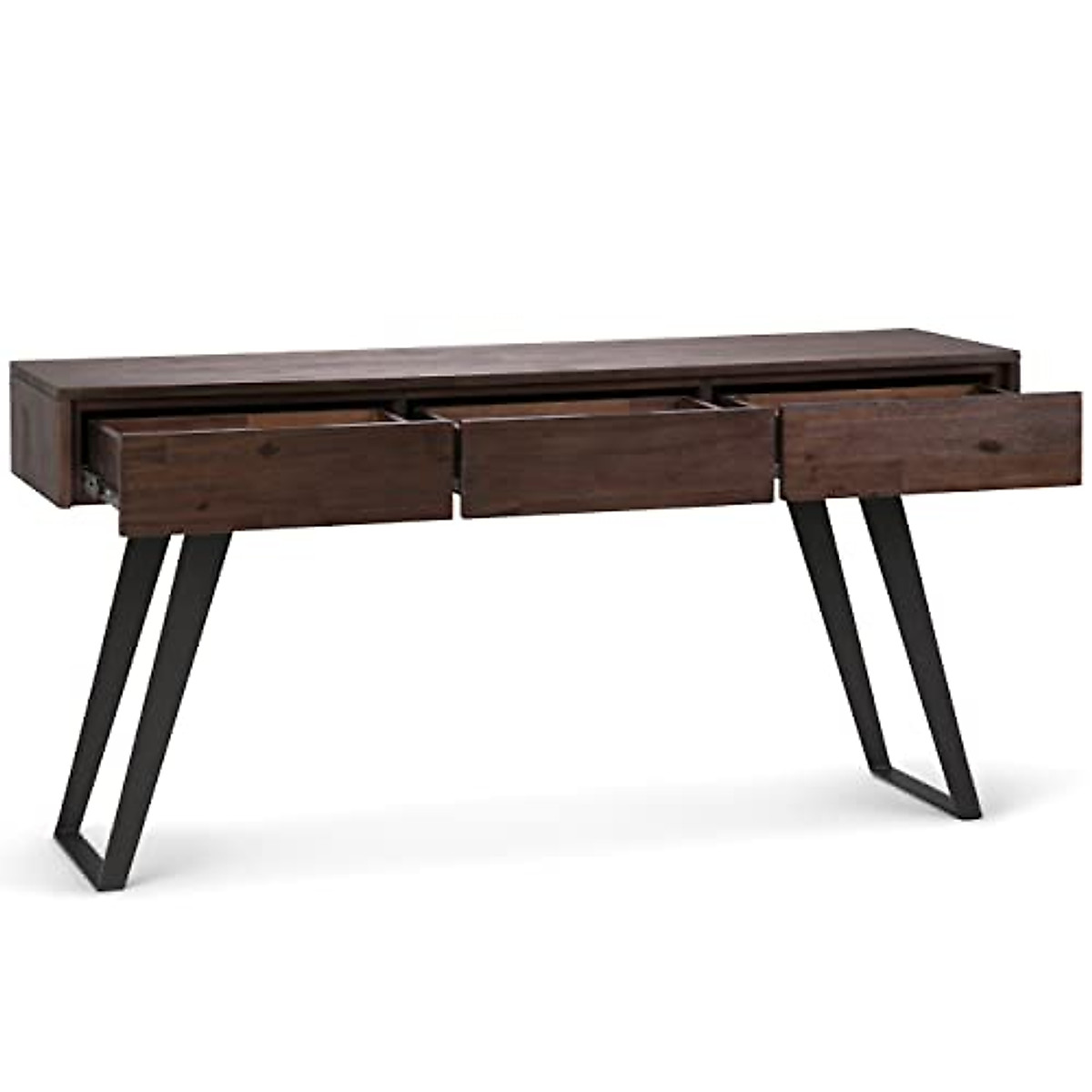 SIMPLIHOME Lowry SOLID ACACIA WOOD and Metal 60 Inch Wide Modern Industrial Console Sofa Table in Distressed Charcoal Brown, For the Living Room, Entryway and Bedroom