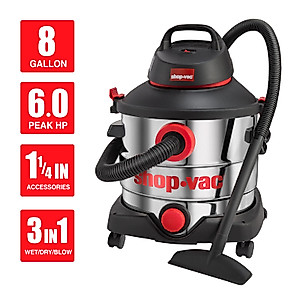 Shop-Vac 5989400 8 Gallon 6.0 Peak HP Wet/Dry Vacuum + 1-1/4" Round Brush 2 Pack…