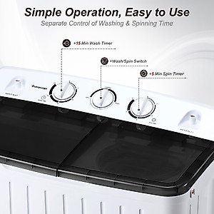 Outspurge Portable Washing Machine, 20lbs Large Capacity Washer and Dryer Combo, Washer(12lbs) & Spiner(8lbs), for RV Camping,Apartment, Dormitory, Home, Black
