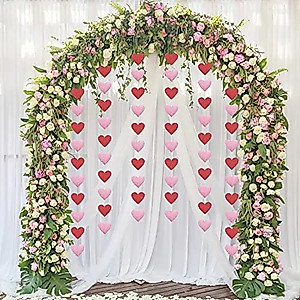 5 Pieces Valentines Hearts Garland Glitter Heart Banner Decor Glittery Valentines Day Heart Hanging String Garland for Wedding Party Engagement Home Decorations, Red Pink