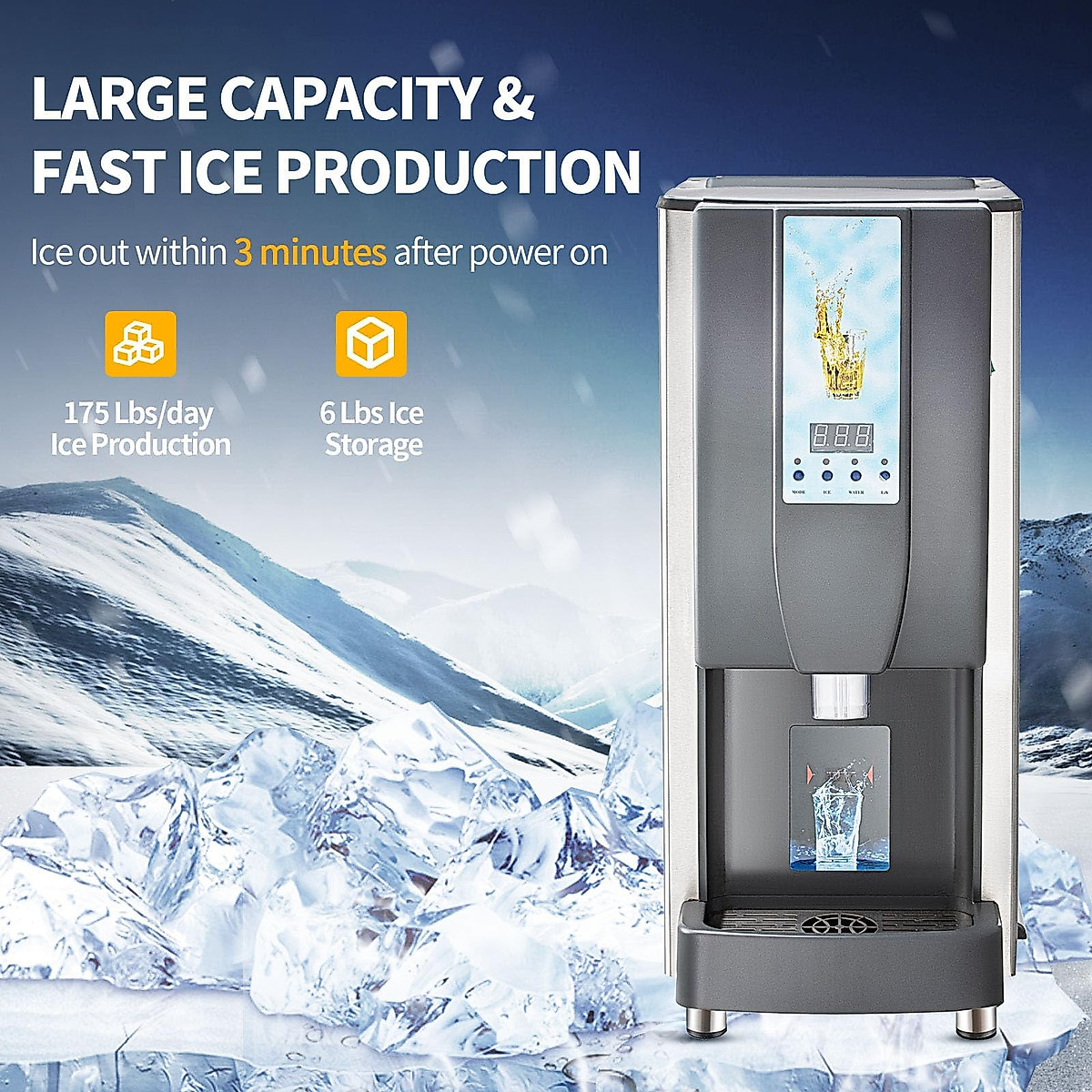 LOJOK Commercial Ice Maker Countertop, 12 Cubes Ready in 4 Mins, 175lbs in 24Hrs, Intelligent Sensing Ice Machine with RO Fiber Membrane Filter, 132lbs Nugget Ice Maker for Home, Kitchen, Office