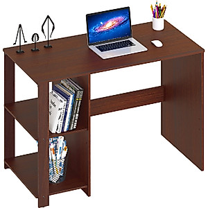 SHW Home Office Computer Desk with Shelves, Cherry