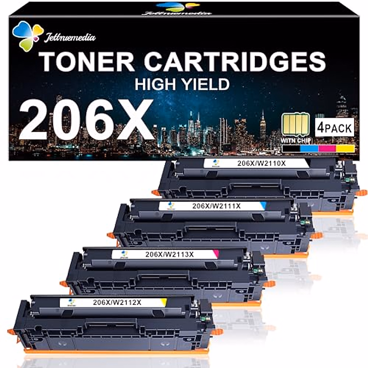 206X Toner Cartridges 4 Pack Compatible Replacement for HP 206X 206A Toner Works with HP Color Pro MFP M283fdw M283cdw M283fdn M282mw Pro M255dw M255nw M283 M255 Printer (with Chip)