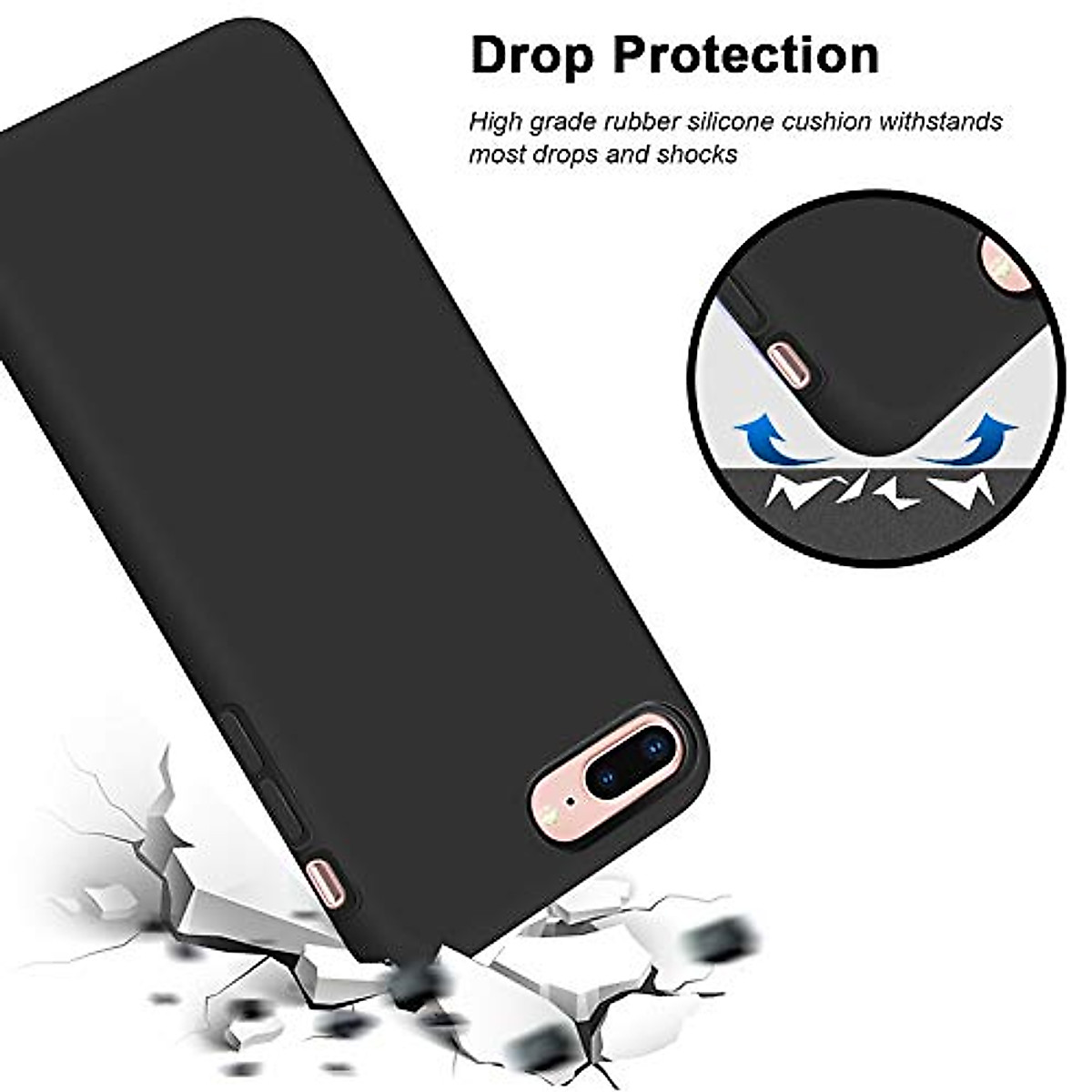 Anuck iPhone 8 Plus Case, iPhone 7 Plus Case, Soft Silicone Gel Rubber Bumper Case Microfiber Lining Hard Shell Shockproof Full-Body Protective Case Cover for iPhone 7 Plus /8 Plus 5.5" - T Black