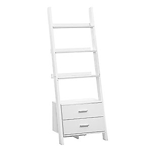 Monarch Specialties , Bookcase, Ladder with 2-Storage Drawers, White, 69"H