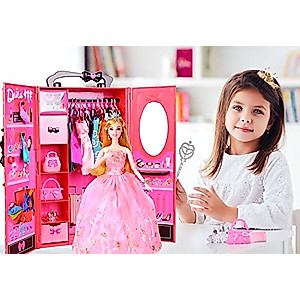 UCanaan 11.5 Inch Girl Doll and Closet Set with Clothes and Accessories-Lot 51 Items Including Fashion Dolls,Wardrobe, Trunk, Casual Wear, Dress, Swimsuits, Hangers, Shoes, Bags and Necklaces