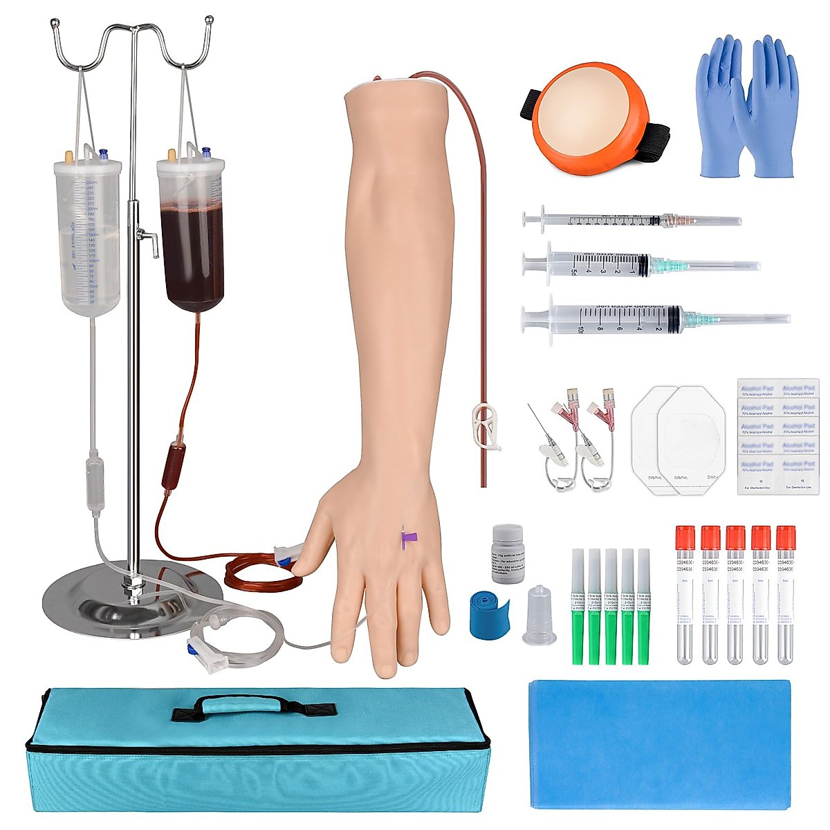 MedEduQuest Intravenous Practice Arm Kit for Nursing Student，Phlebotomy Practice Kit Latex-Free with Portable Case（Education Use Only）
