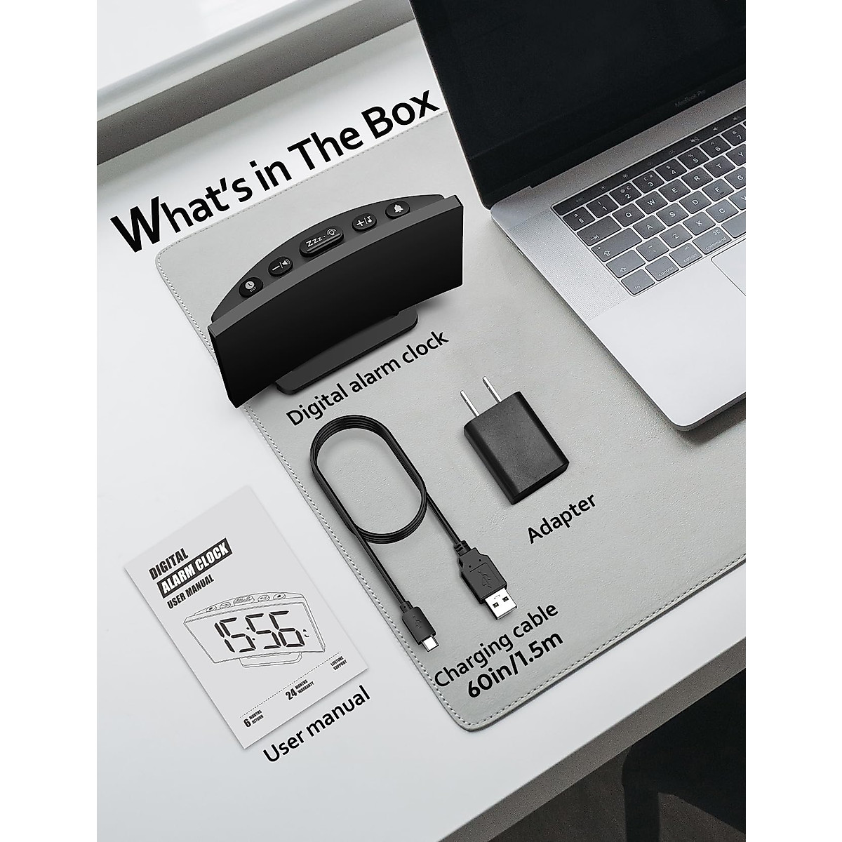 Digital Alarm Clock for Bedrooms, Digital Clock with Modern Curved Design, Conspicuous Blue LED Numbers, 6 Levels Brightness, 2 Volume, 3 Alarm Tones, Snooze, Power-Off Memory, 12/24H, Bedside Clock