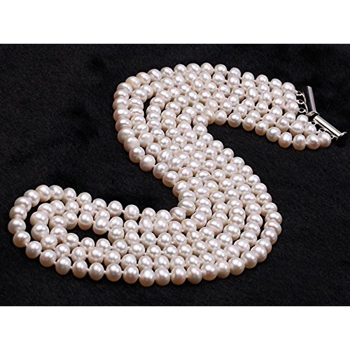 Womens 3-row 8-9mm Flatly-round Freshwater Cultured Pearl Necklace 16"