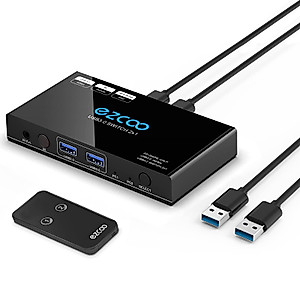 USB 3.0 Switch 2 Computers share 4-Port USB3.1 USB3.0 - Select 2 PC by One Panel Button, 4 USB Peripheral Hub for Mouse Keyboard Printer PC, Mac Windows Linux, 2pc USB-A Cable SW24U3L