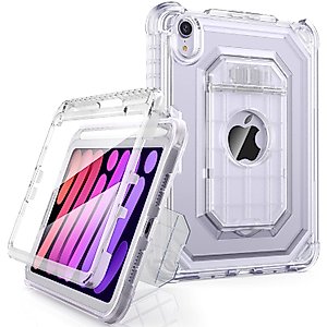 Cantis Clear Case for iPad Mini 6 8.3 inch 2021, [Built-in Screen Protector] & [Pencil Holder] Dual Layer Full-Body Shockproof Rugged Protective Case for iPad Mini 6th Generation, Clear