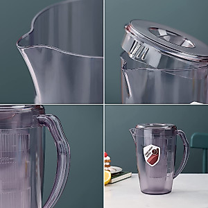 HOMQUEN Plastic Pitcher with 3 Cup, 60 Oz/1.8L Water Pitcher with Lid, Iced Tea Pitcher, Water Carafe, Jar Pitcher, Water Jug with Handle for Tea, Juices, Milk, Cold or Hot Beverages (Gray)