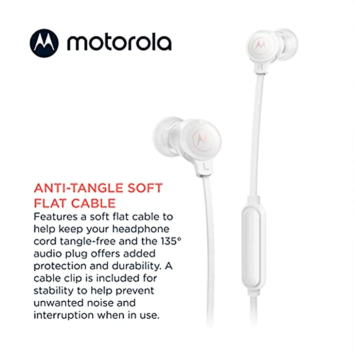 Motorola Earbuds 3-S Wired Earbuds with Microphone - Corded in-Ear Headphones, Comfortable Lightweight Silicone Ear Buds, Non-Tangle Flat Cable, 9.4mm Drivers Clear Bass Sound - White