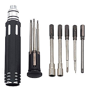 ShareGoo 8 in 1 Hex Screwdriver Set Kit Hex Nut Key Socket Repair Tool for RC Helicopter Airplane Drone Car,H1.5 2.0 2.5 3.0mm Hex,4.0 5.5mm Spanner Box,0#+,1#- Slot Screw Driver