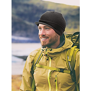 SATINIOR Men's Knit Cap with Brim Beanie Hat Warm Thick Hat for Outdoor (Black, Dark Gray, 2)