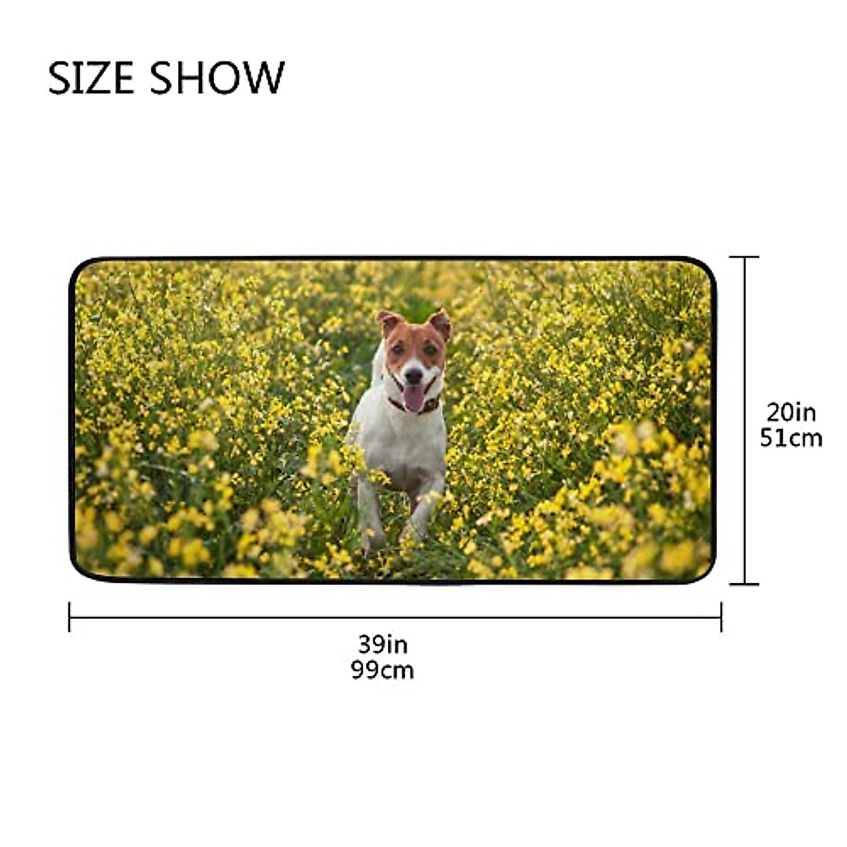 Kitchen Mat Rug Comfort Standing Mat Yellow Flower Dog Soft Absorbent Runner Rug for Hallway Entryway Bathroom 39x20 inch