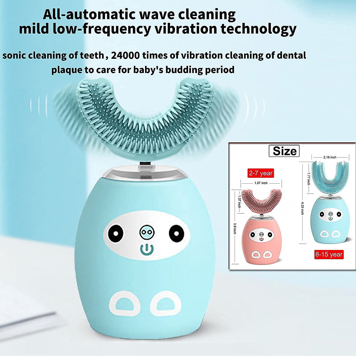 CATLION U Type Sonic Whole Mouth Toothbrush,Children's Ultrasonic Toothbrushes,Kids Electric Toothbrush,360 Whitening and Cleaning Teeth,Ipx8 Waterproof,4 Gear Mode,Voice Broadcast (8-15 Years, Pink)