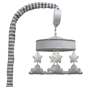 Living Textiles Baby Musical Mobile - White Stars | Crib Toy, Knitted Hanging Toys, Nursery Decor, Calming Soother with 12 Lullabies | Baby Essential and Perfect Baby Toy for Boys and Girls