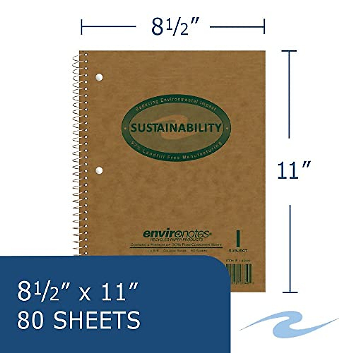 Roaring Spring One Subject Wire bound Notebook, 11″ x 8.5″ 80 Sheets Recycled Paper, College ruled, Proudly Made in USA!