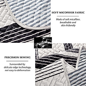 Mybedsoul Grey Boho Quilt Set King Size,3 Pieces Striped Bedspread,Soft Microfiber Coverlet for All Season-1 Quilt and 2 Pillow Shams,90"x104"