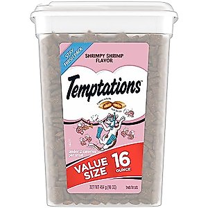TEMPTATIONS Classic Crunchy and Soft Cat Treats Shrimpy Shrimp Flavor, 16 oz. Tub