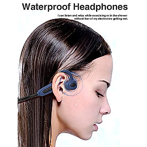 IKXO Waterproof Bone Conduction Headphones for Swimming, MP3 Player Wireless Sport Earphones IPX8 Open-Ear Built-in 8GB Flash Memory for Running, Diving Water, Gym, Spa…