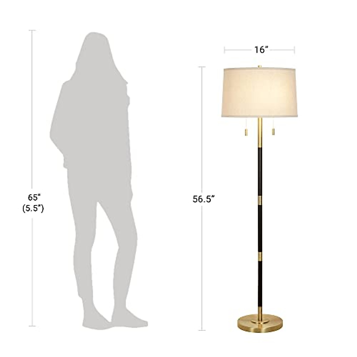 Catalina 23209-000 Transitional 2-Light Dual Pull Chain Floor Lamp, 56.5", Black & Antique Brass