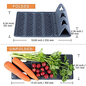 Silicone Utensil Rest - Spoon Rest with Drip Pad for Stove Top, Heat Resistant BPA Free Spoon Holder for Spatula, Brush, Fork - Multifunctional & Foldable Silicone Dish Drying Mat for Kitchen Counter