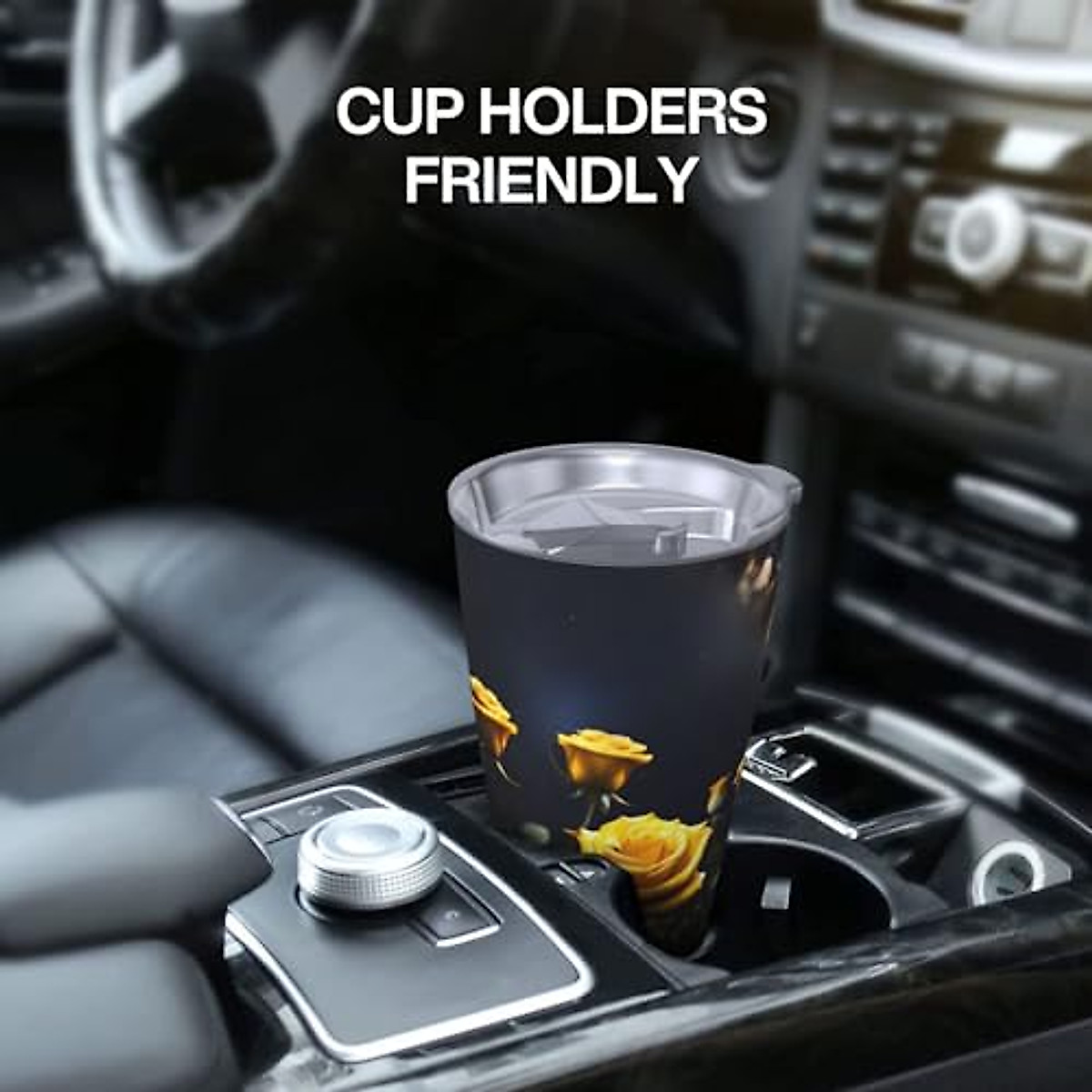 WXZYFP Car cup (single silver rim), can use a straw or drink directly, easy to use.Beautiful yellow roses