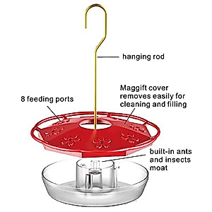 Juegoal 12 oz Hanging Hummingbird Feeder, 2 Pack Outdoor Hummingbird Feeders with 8 Feeding Flower Ports, Bird Nectar Leak-Proof Saucer Feeders for Garden Yard Patio
