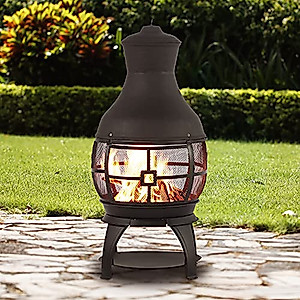 BALI OUTDOORS Wood Burning Chimenea, Outdoor Round Wooden Fire Pit Fireplace
