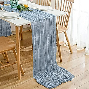 Maliton Dusty Blue Cheesecloth Table Runner 13.3ft Baby Blue Table Runner 160 Inches Cheesecloth Table Runner Bulk for Bohemian Wedding Decorations Baby Shower Birthday Party Table Decorations