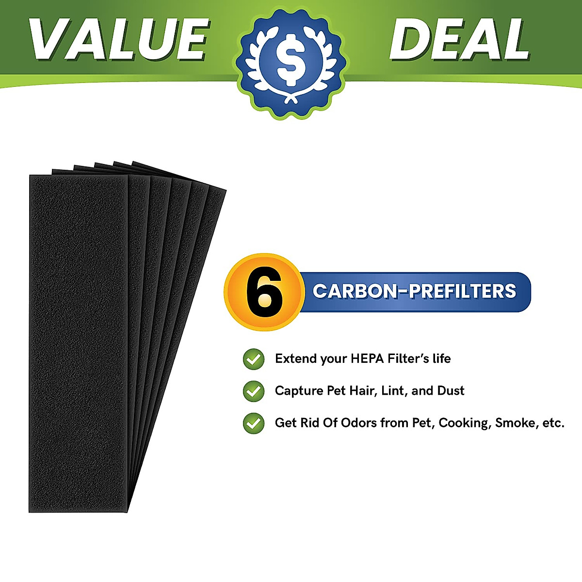 GOFIL 6 Pack Replacement Filter Includes 6 Carbon Pre-filters Compatible with Air Purifier Model AC4825, AC4300BPTCA, AC4900CA, AC4850PT, AC4820, AP2200CA Purifiers & Replacement Filter B