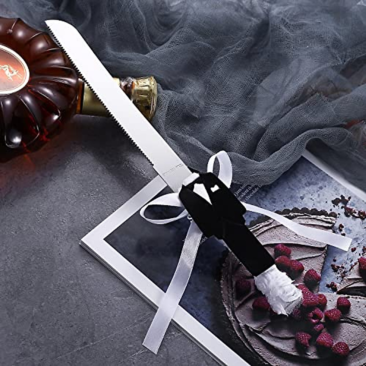 TANG SONG Rustic Wedding Cake Knife and Serving Set Bride & Groom Feature Wedding Cake Knife & Server Set (Set of 2)