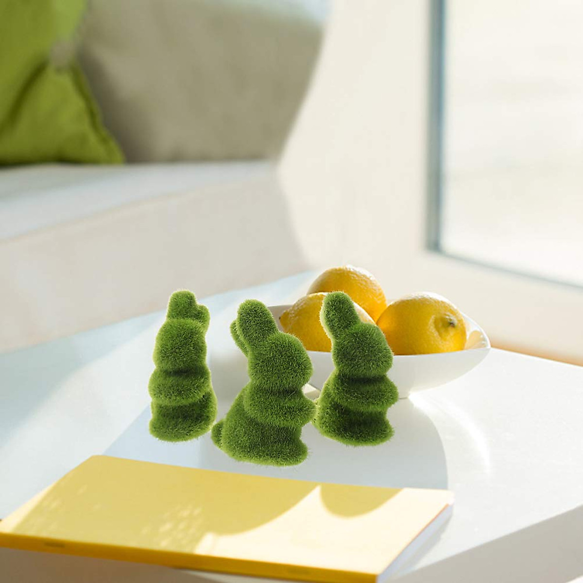 NUOBESTY 6 Pcs Easter Bunny Artificial Grass Turf Bunny Garden Statue Easter Party Ornament Easter Moss Bunny Statue Imitated Desk Decoration Flocking Rabbit Figurines Animal Glass Table