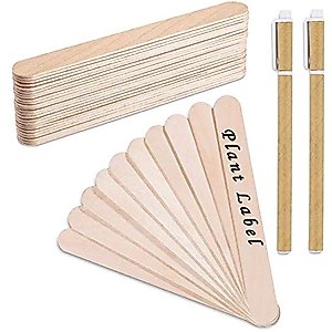 Whaline 100Pcs Wooden Plant Labels with 2 Gel Pens, Round Head Birch Wood Plant Sign Tags Eco-Friendly Garden Markers for Seed Potted Herbs Flowers Vegetables (15 x 1.7cm)