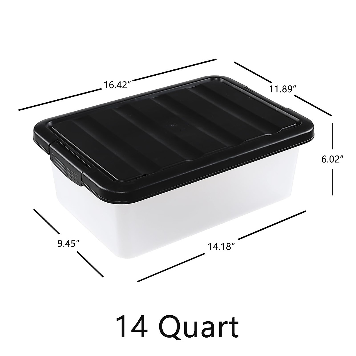 Pekky 14 Quart Plastic Storage Box, 6 Pack Latching Storge Bin with Lid
