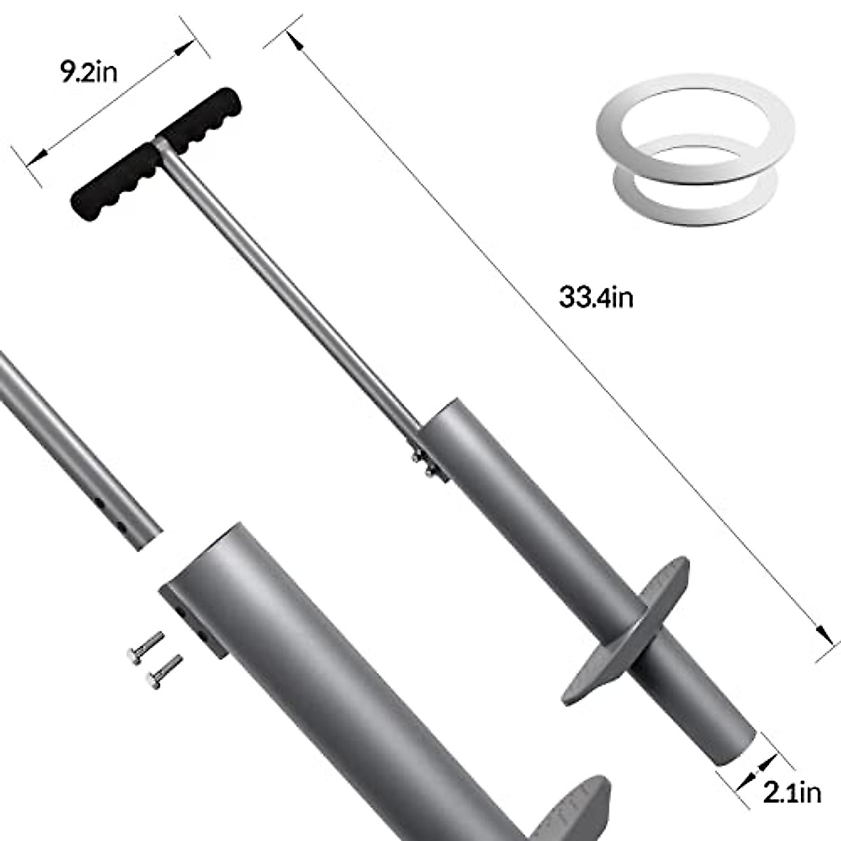 Walensee Bulb Planter Lawn and Garden Tool, Flower Weeder or Weeding Tools for Digging Hoes Soil Sampler Transplanting Sod Plugger Flower Bulb Garden Planting Tool Steel with T-Style Long Handle, Grey