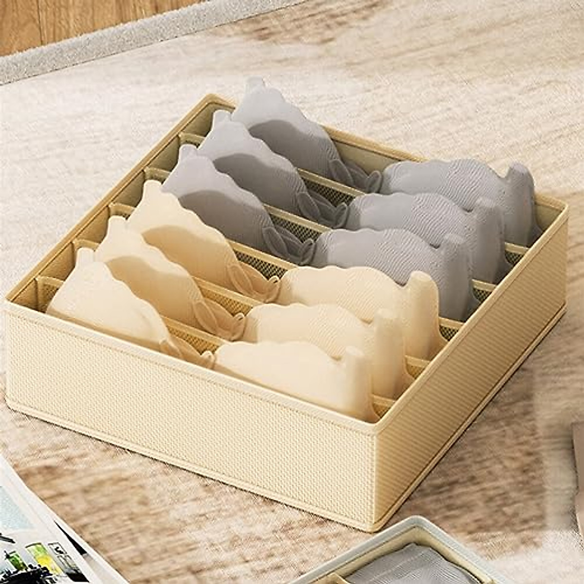 Alipis Sock Underwear Organizer Dividers Bra Storage Boxes Foldable Dresser Closet Cabinet Bins for Storing Bras Underpants Ties Belts Baby Clothes Dress Gloves Beige