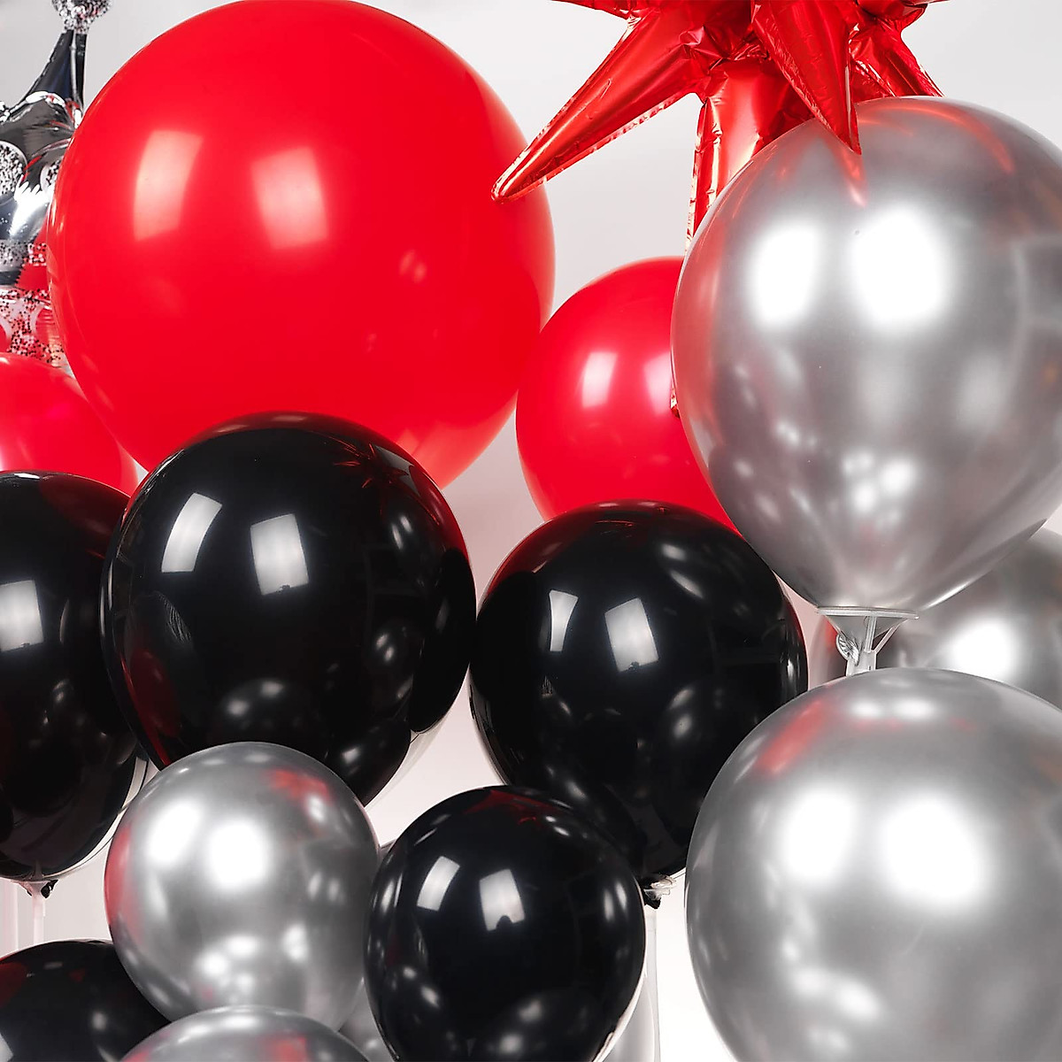 Black and Red Silver Balloon Garland kit 135Pcs Latex Chrome Silver and Crown star balloons for Birthday Party anniversary wedding graduation Christmas happy grad decorations 2025