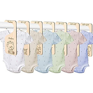Wooden Baby Closet Dividers for Clothes, 7Pcs Double-Sided Organizer from Newborn Infant to 24 Months, Cute Nursery Decor Hanger Dividers Easily Organize Your Little Baby Girls or Boys Room