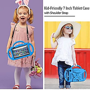LTROP All-New Fire 7 Tablet Case (12th Generation, 2022 Release), Fire 7 Tablet Case for Kids, with Shoulder Strap, Shockproof Child-Proof Bumper Cover Case for Fire 7 2022 Tablet (7” Display), Blue