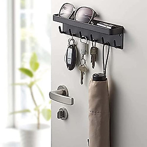 zcvirvae Magnetic Wall Key self-Adhesive Tray Holder, Drill-Free Letter Storage Bag, with 6 Key Hooks, Suitable for Wall Refrigerator Behind Door Kitchen Farmhouse (Black)