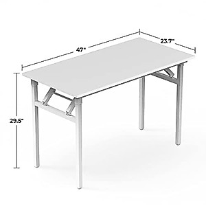 Halter Folding Desk Table for Small and Large Spaces, Collapsible Computer Desk for Office, Bedroom, and Study - 47” Space-Saving Portable, Foldable Study Table - White Desk, White Frame